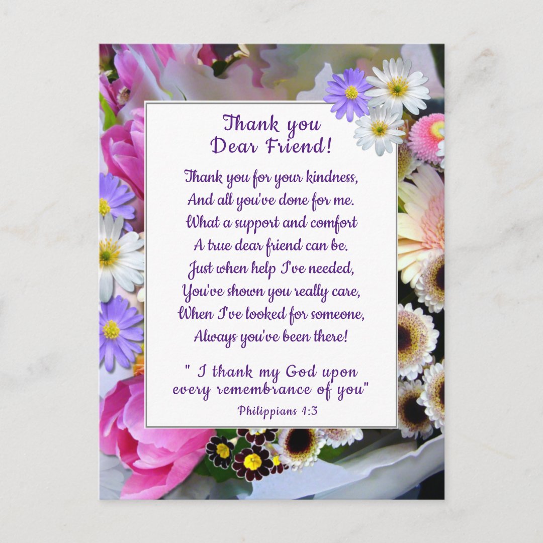 Spring Bouquet Thank You Christian Friend Postcard | Zazzle