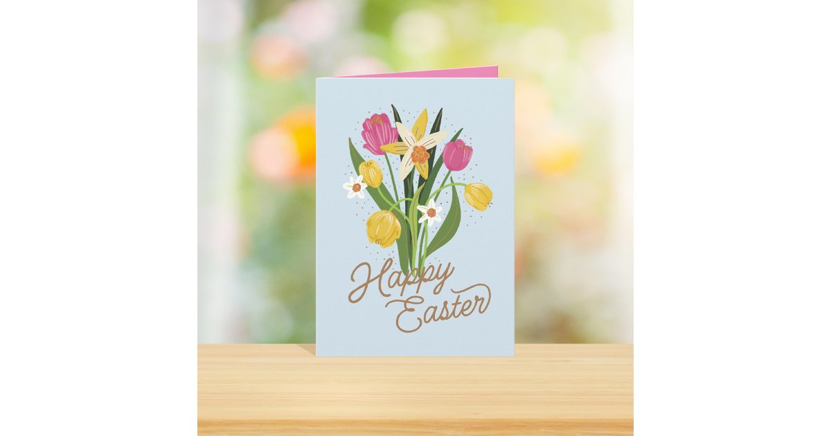 Spring Bouquet Tulip Daffodil Easter Holiday Card | Zazzle