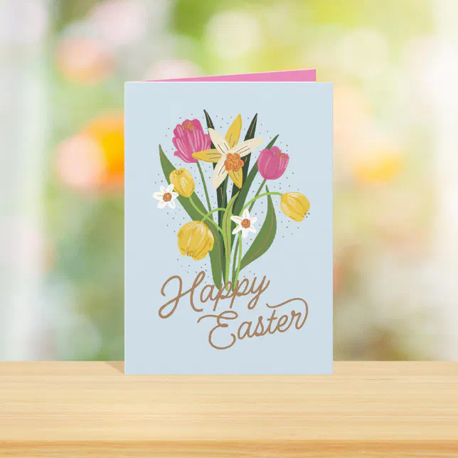 Spring Bouquet Tulip Daffodil Easter Holiday Card | Zazzle