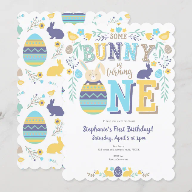 Spring, boy 1st birthday, Easter, Bunny Invitation | Zazzle