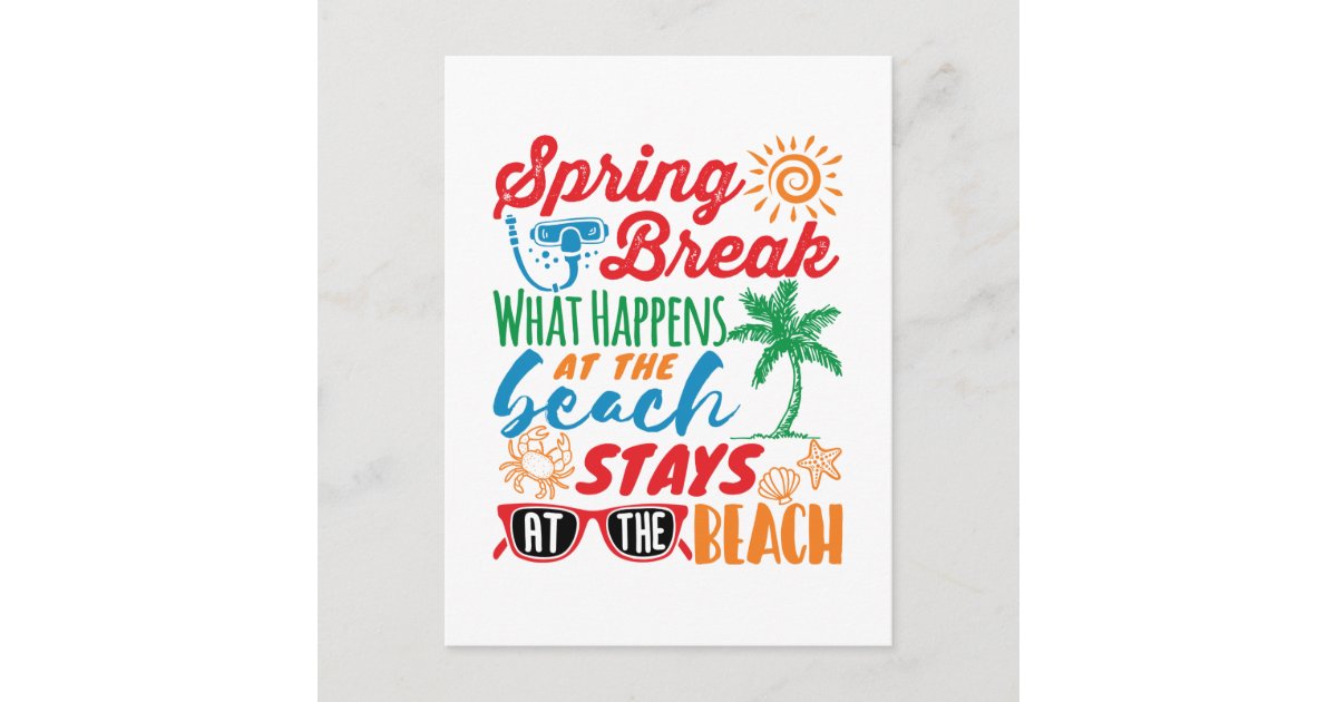 Spring Break What Happens at the Beach Funny Party Postcard | Zazzle