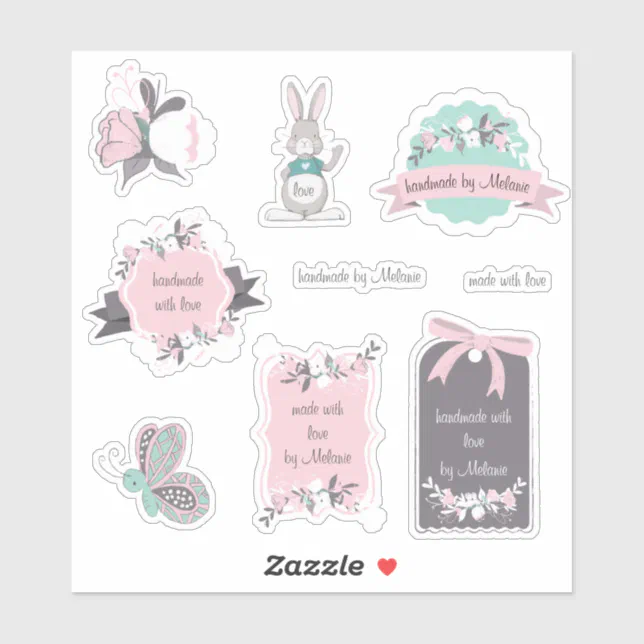 spring bunny and floral handmade with love sticker | Zazzle