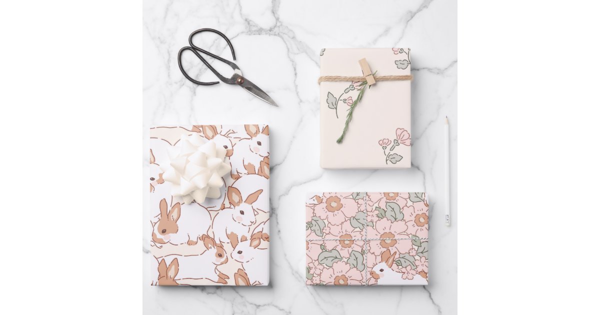 Spring Bunny Floral Easter Theme Wrapping Paper Sheets | Zazzle