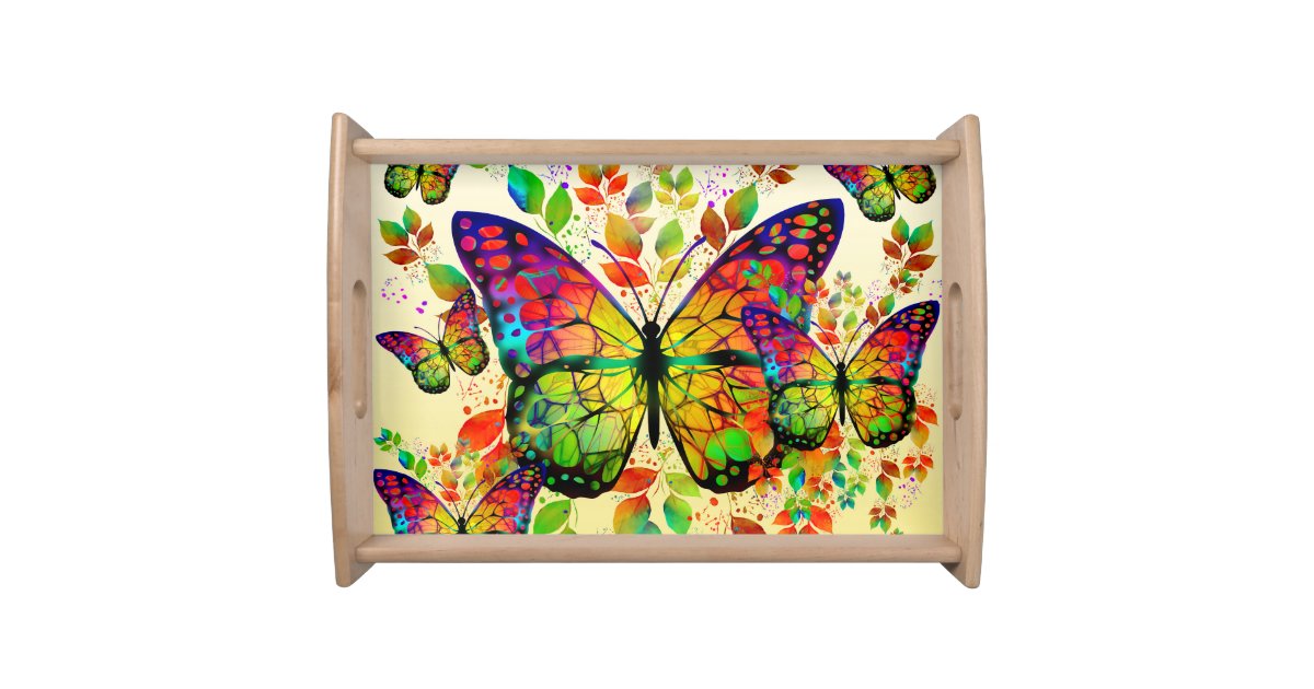 SPRING BUTTERFLIES COLORFUL NATURE SERVING TRAY | Zazzle