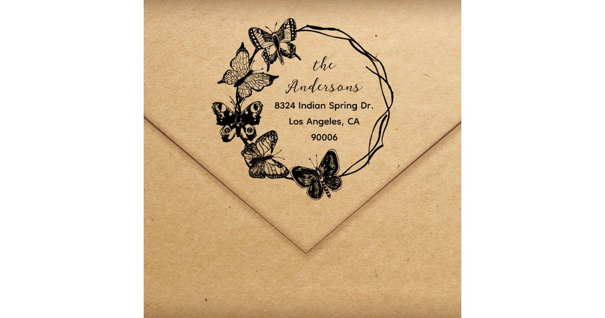 Spring Butterflies Elegant Script Return Address Self-inking Stamp | Zazzle