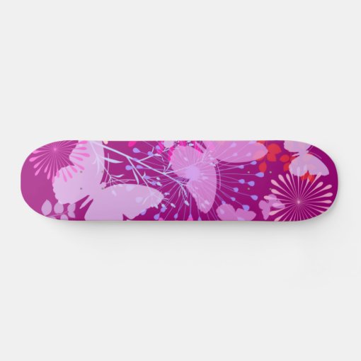 Spring Butterfly Garden Vibrant Purple Pink Girly Skateboard Deck | Zazzle