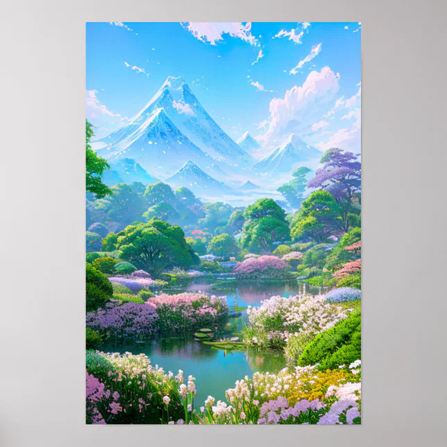 Spring by the Pond of Flowers Poster | Zazzle