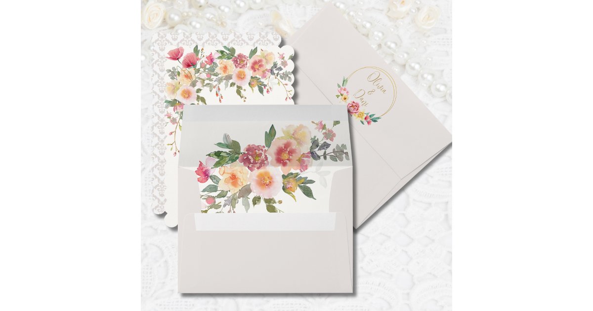 Spring Champagne Blush Floral Wedding Envelope | Zazzle