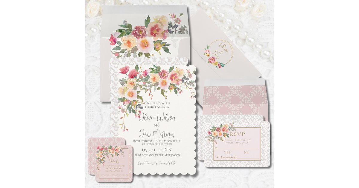 Spring Champagne Blush Floral Wedding Invitation | Zazzle