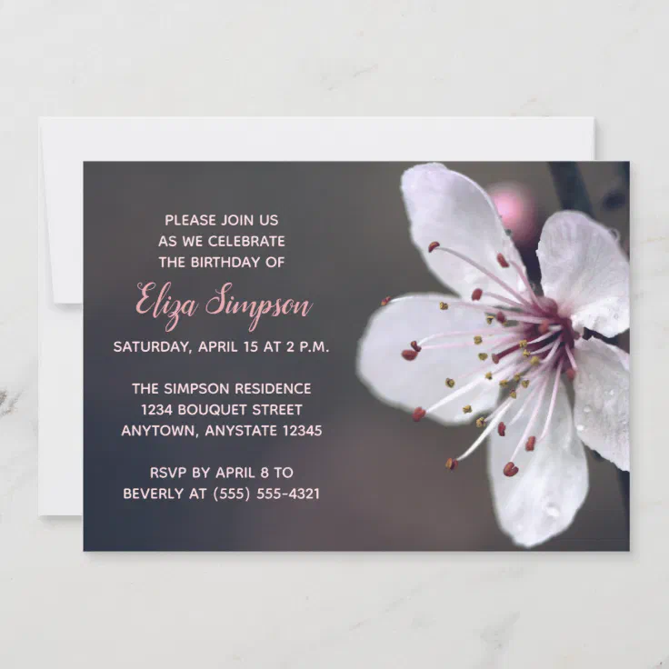 Spring Cherry Blossom Birthday Party Invitations | Zazzle