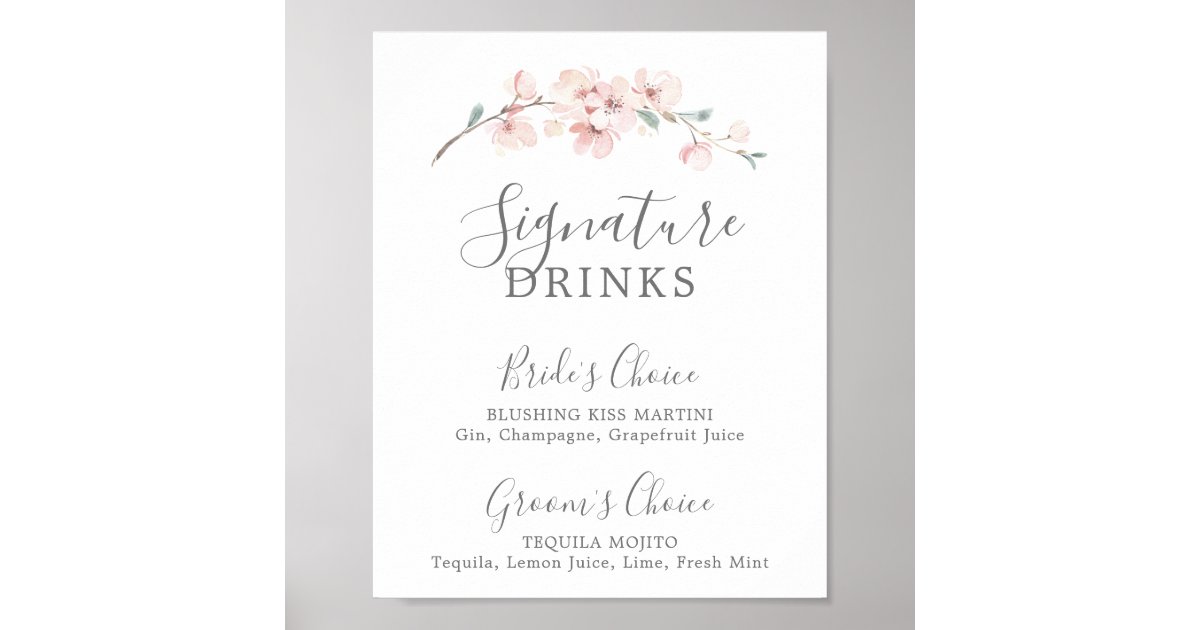 Spring Cherry Blossom Signature Drinks Sign | Zazzle