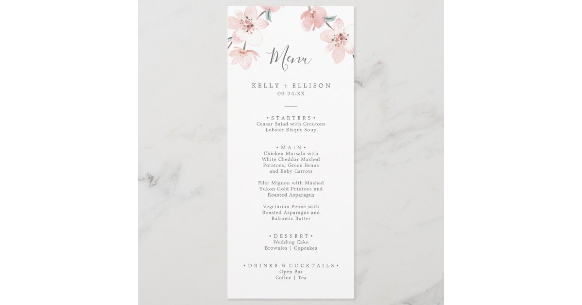 Spring Cherry Blossom Wedding Dinner Menu | Zazzle