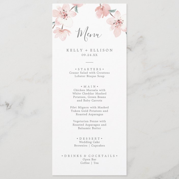 Spring Cherry Blossom Wedding Dinner Menu | Zazzle.com