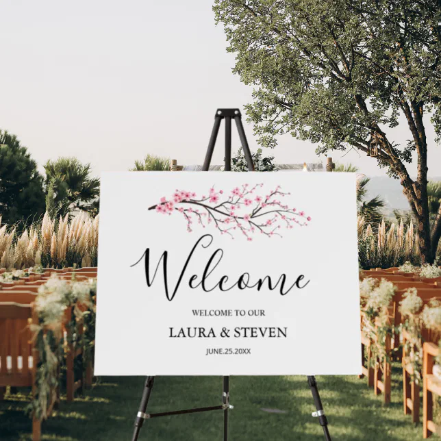 Spring Cherry Blossom Wedding Welcome sign | Zazzle