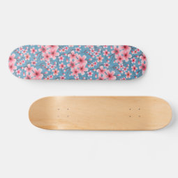 Spring Cherry Blossoms blue Skateboard | Zazzle