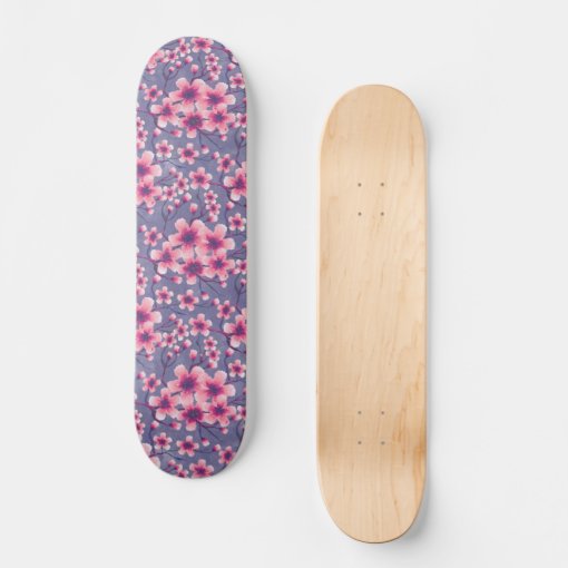 Spring Cherry Blossoms deep lilac Skateboard | Zazzle