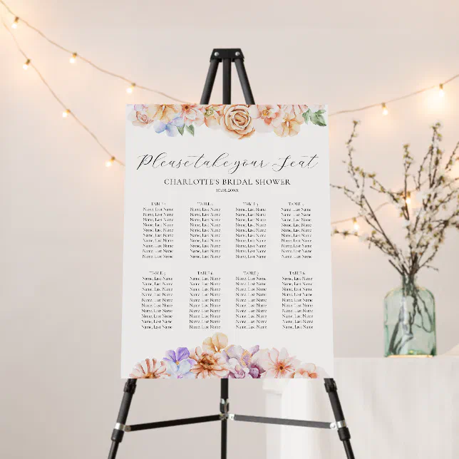 Spring Colorful Flowers Romantic Seating Chart Foam Board | Zazzle