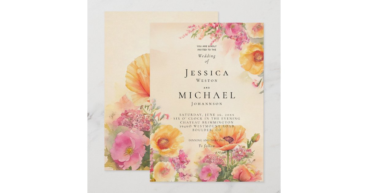 Spring Cottagecore Pink And Peach Wedding Invitation | Zazzle