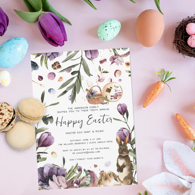 Spring Crocus | Easter Picnic and Egg Hunt Invitation | Zazzle
