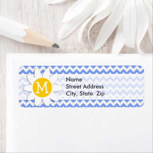 Spring Daisy; Blue Chevron Pattern Label | Zazzle