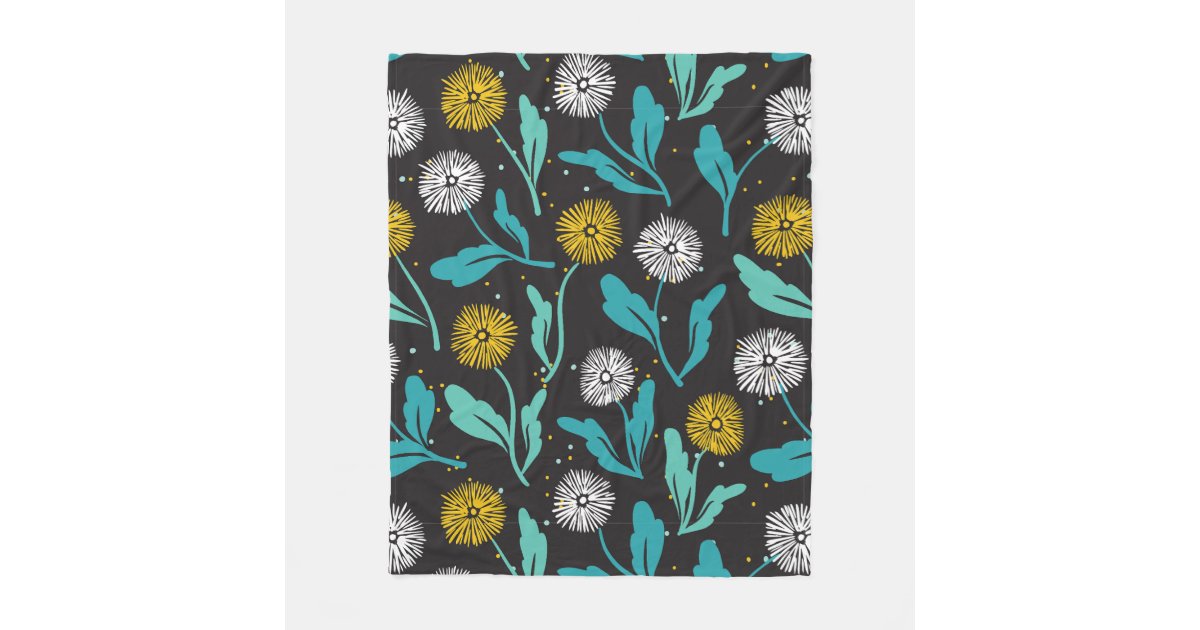 Spring Dandelion Flowers and Leaves Design Fleece Blanket | Zazzle
