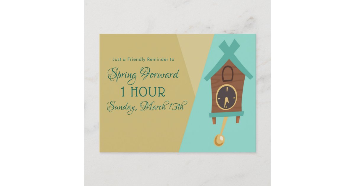 Spring Daylight Saving Time Change Reminder Postcard | Zazzle