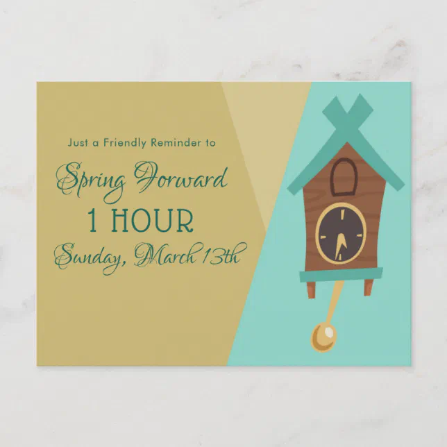 Spring Daylight Saving Time Change Reminder Postcard | Zazzle