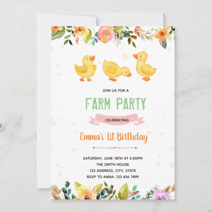 Spring duck party birthday invitation | Zazzle