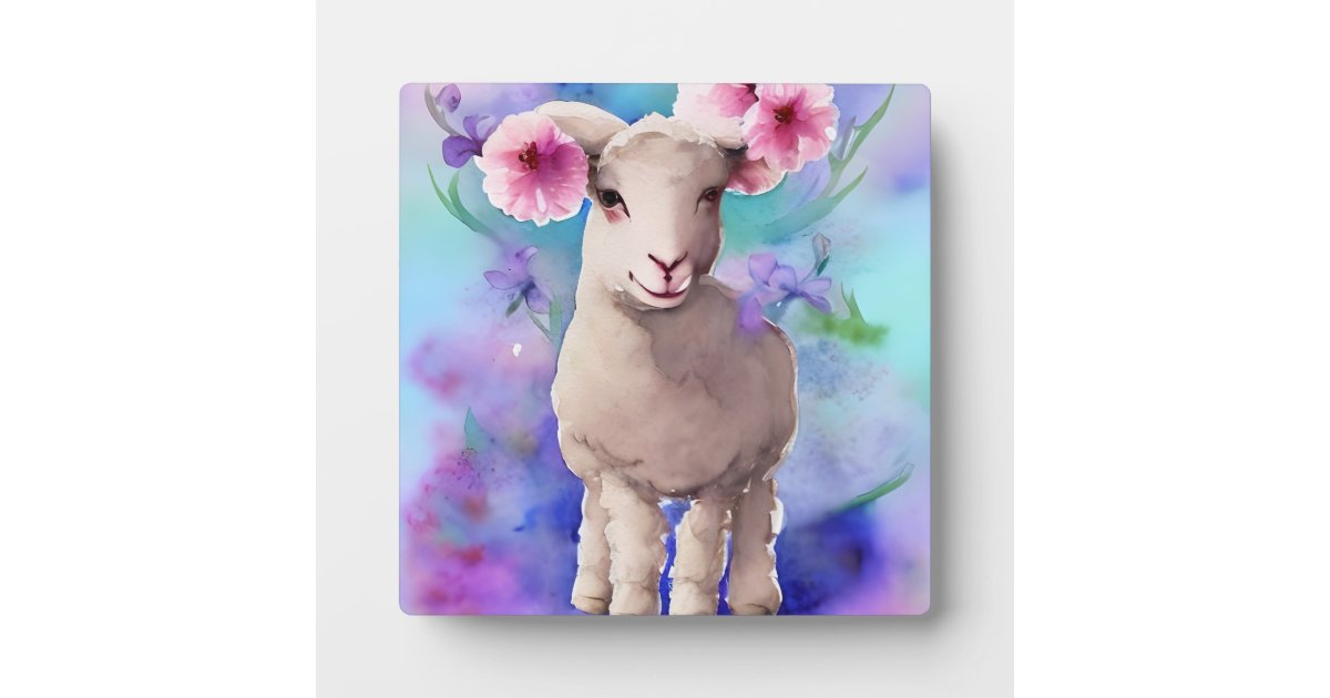 Spring Easter Lamb Floral Watercolor Plaque | Zazzle