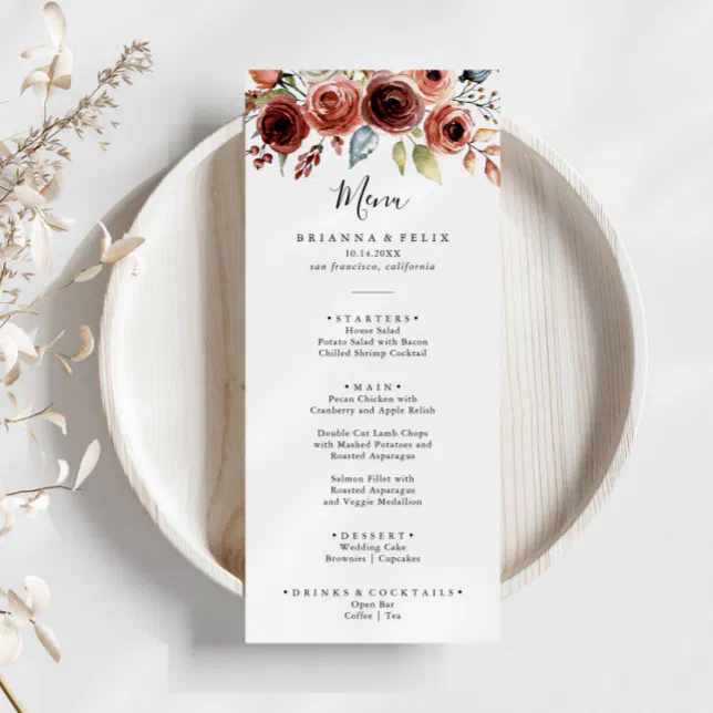Spring Elegant Floral Dinner Menu | Zazzle