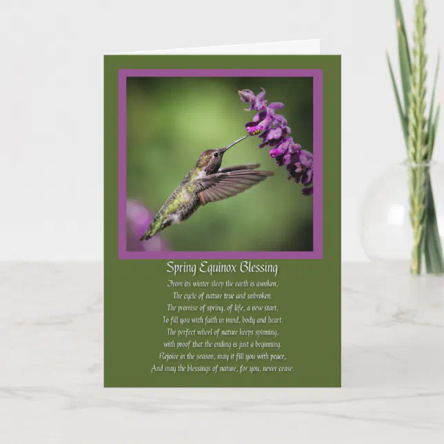Spring Equinox Blessings Poem Hummingbird Card | Zazzle
