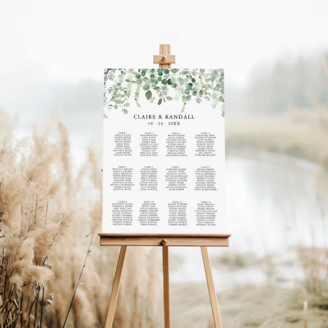Spring Eucalyptus Greenery Wedding Seating Chart | Zazzle
