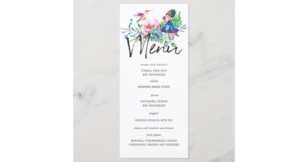 Spring Fairy Birthday Party Menu Template | Zazzle
