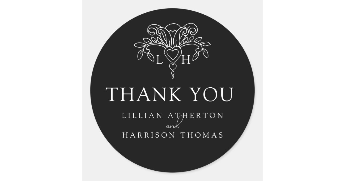 Spring fleur de lis wedding thank you black favor classic round sticker ...