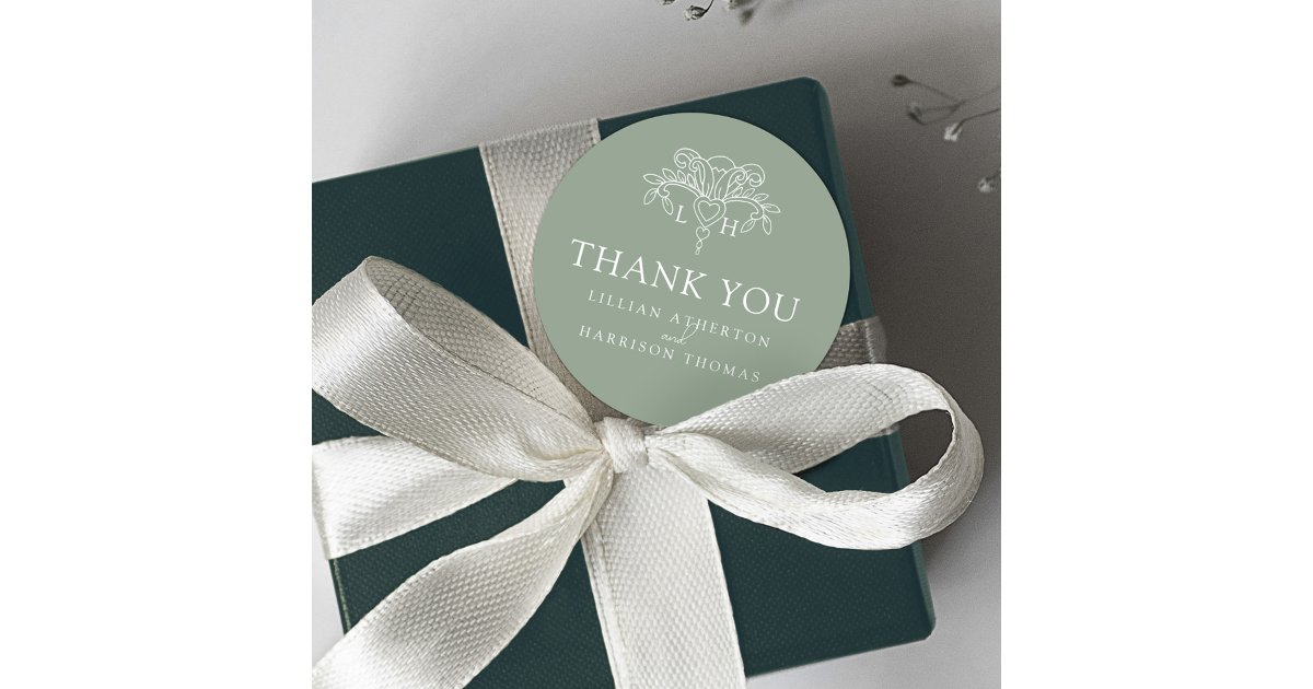 Spring fleur de lis wedding thank you green favor classic round sticker ...