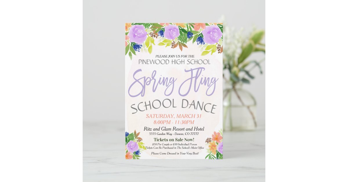 Spring Fling School Dance Invitation | Zazzle