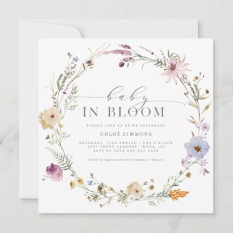 Spring Floral Baby in Bloom Square Baby Shower | Invitation | Zazzle