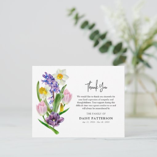 Spring Floral Bouquet Sympathy Thank You Card | Zazzle