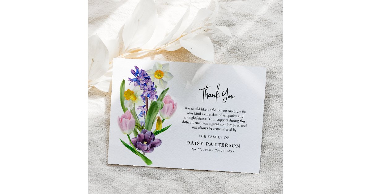 Spring Floral Bouquet Sympathy Thank You Card | Zazzle