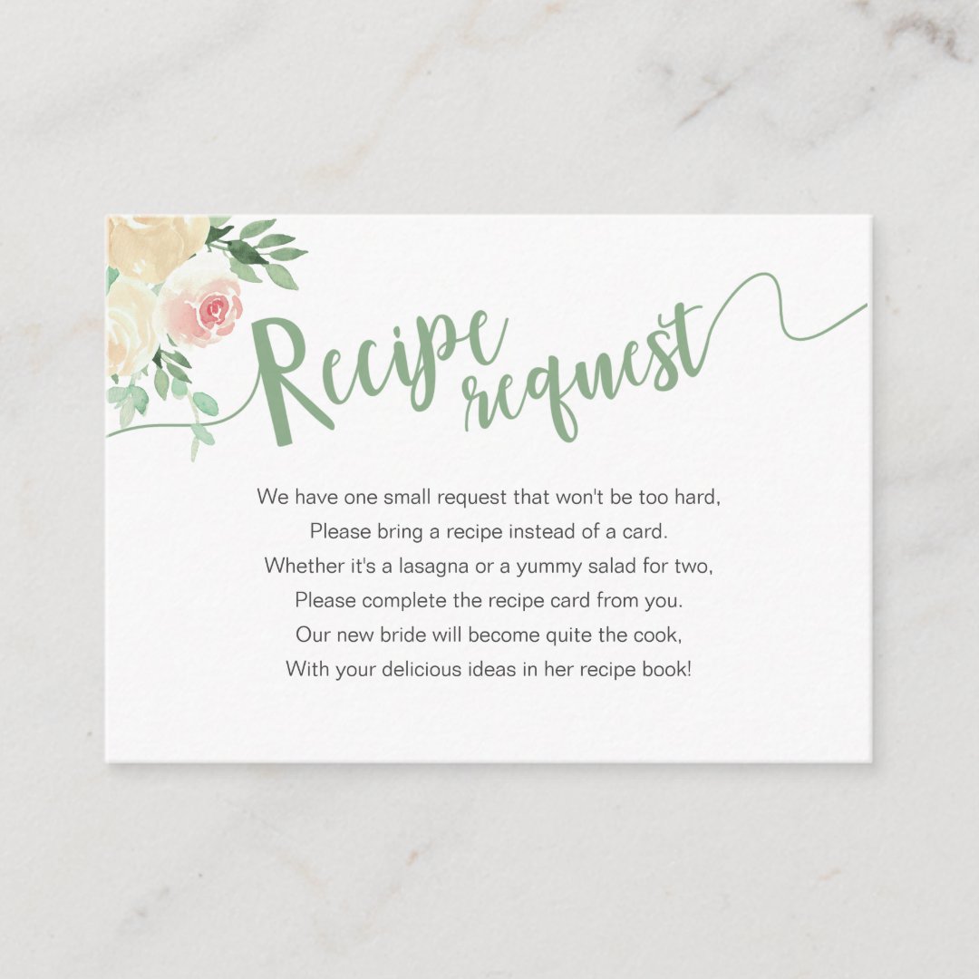 Spring Floral Bridal Shower Recipe Request Enclosure Card | Zazzle