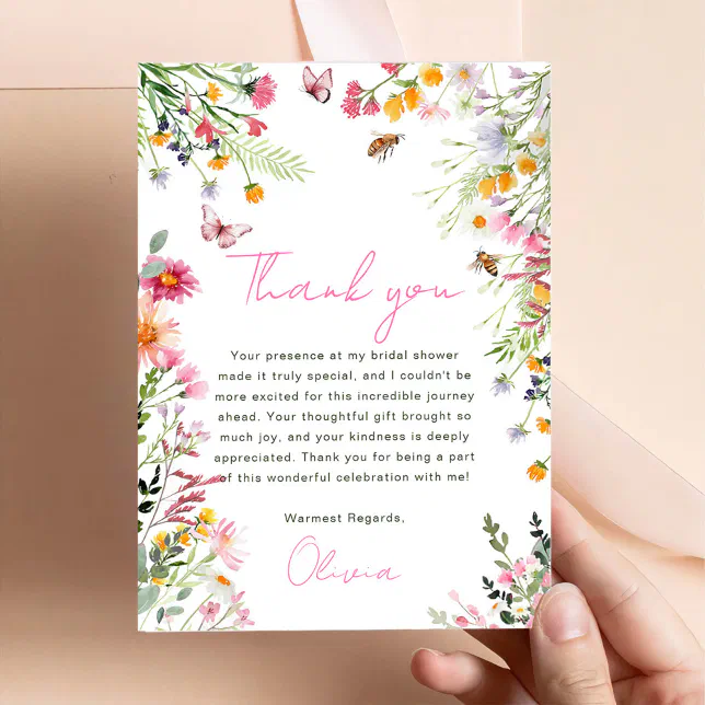 Spring Floral Bridal Shower Thank You Card | Zazzle