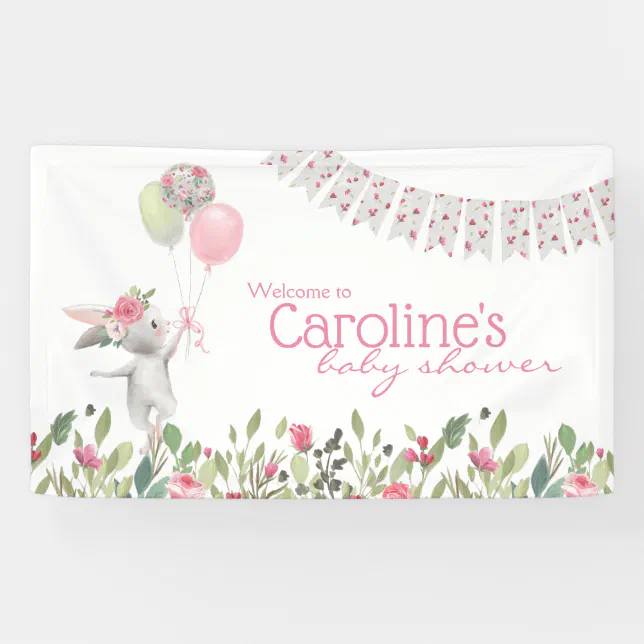 Spring Floral Bunny Baby Shower Banner | Zazzle
