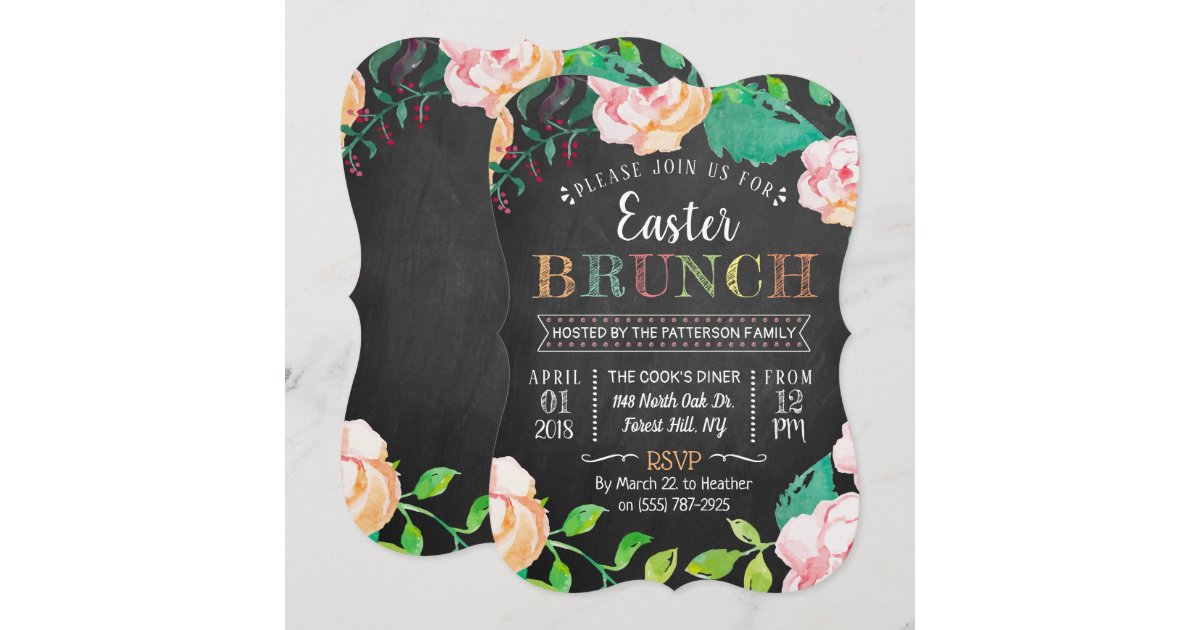 Spring Floral Chalkboard Easter Brunch Invitation | Zazzle