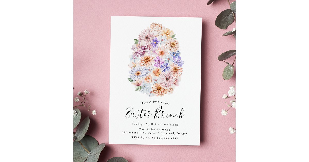 Spring Floral Easter Egg Easter Brunch Invitation | Zazzle
