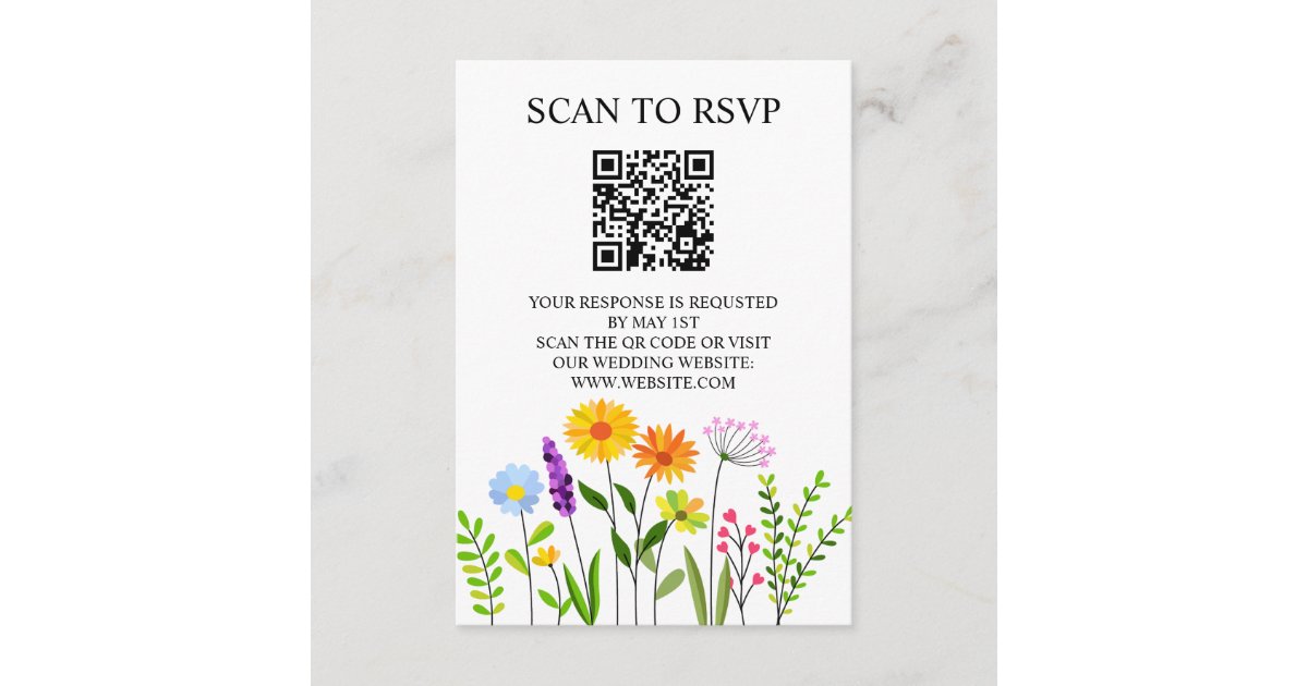 Spring Floral Elegant QR Code Wedding RSVP Enclosure Card | Zazzle