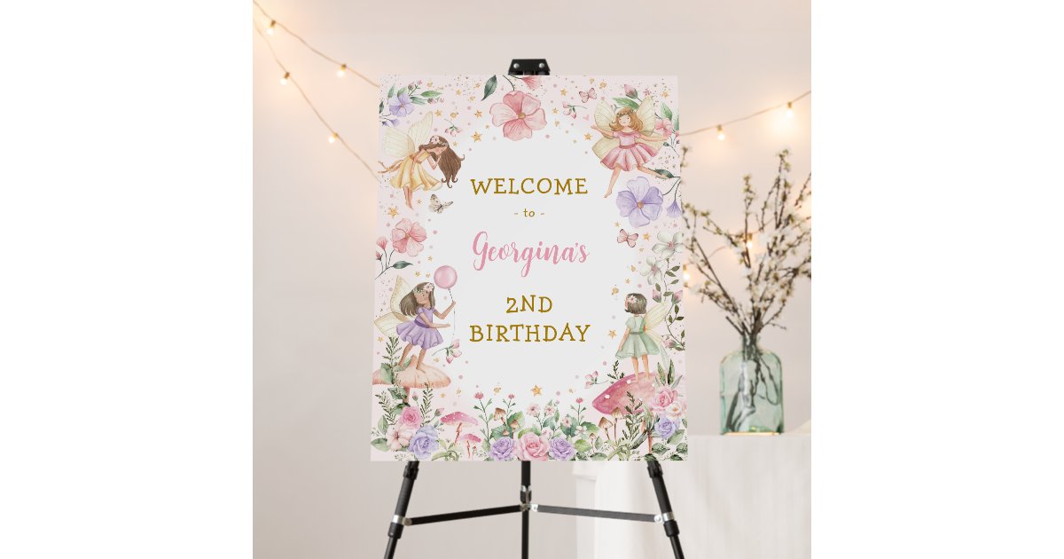 Spring Floral Fairy Garden Birthday Party Welcome Foam Board | Zazzle