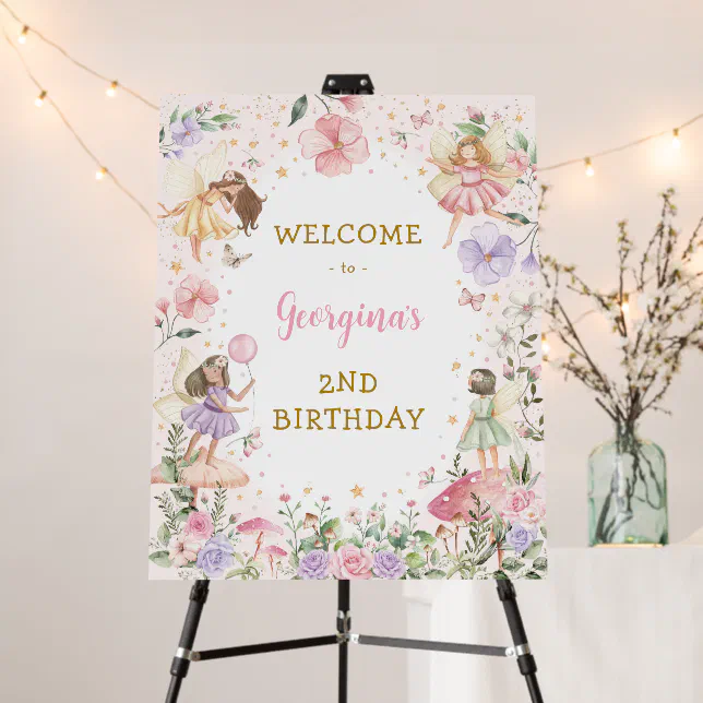 Spring Floral Fairy Garden Birthday Party Welcome Foam Board | Zazzle