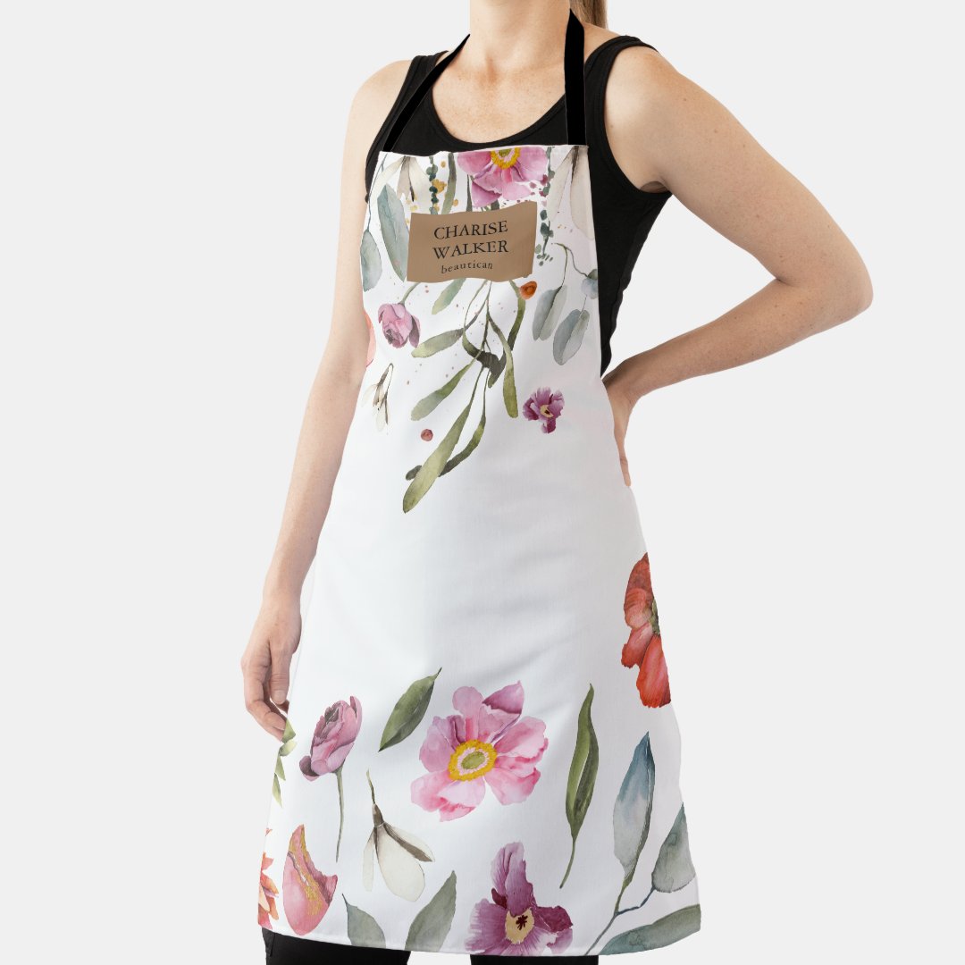 spring floral makeup artist salon monogram apron | Zazzle