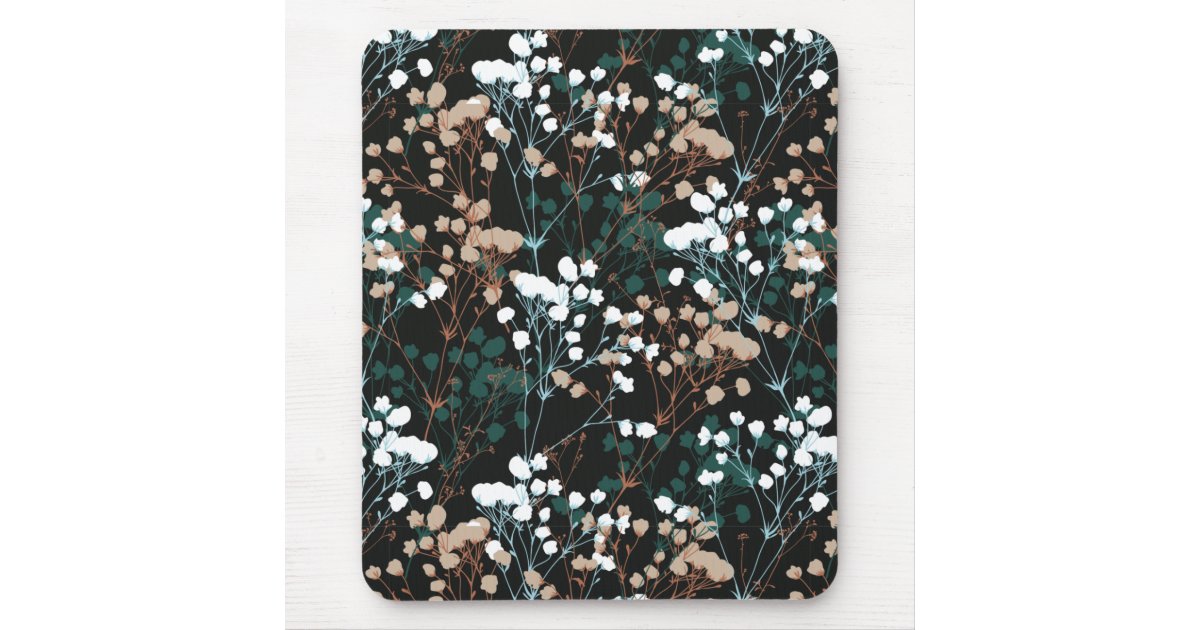 Spring Floral Pattern in Black BG Mouse Pad | Zazzle