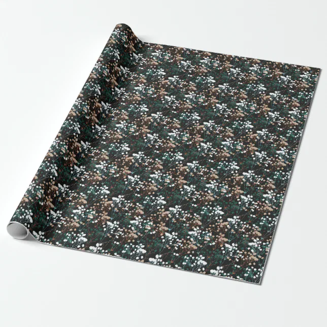 Spring Floral Pattern in Black BG Wrapping Paper | Zazzle
